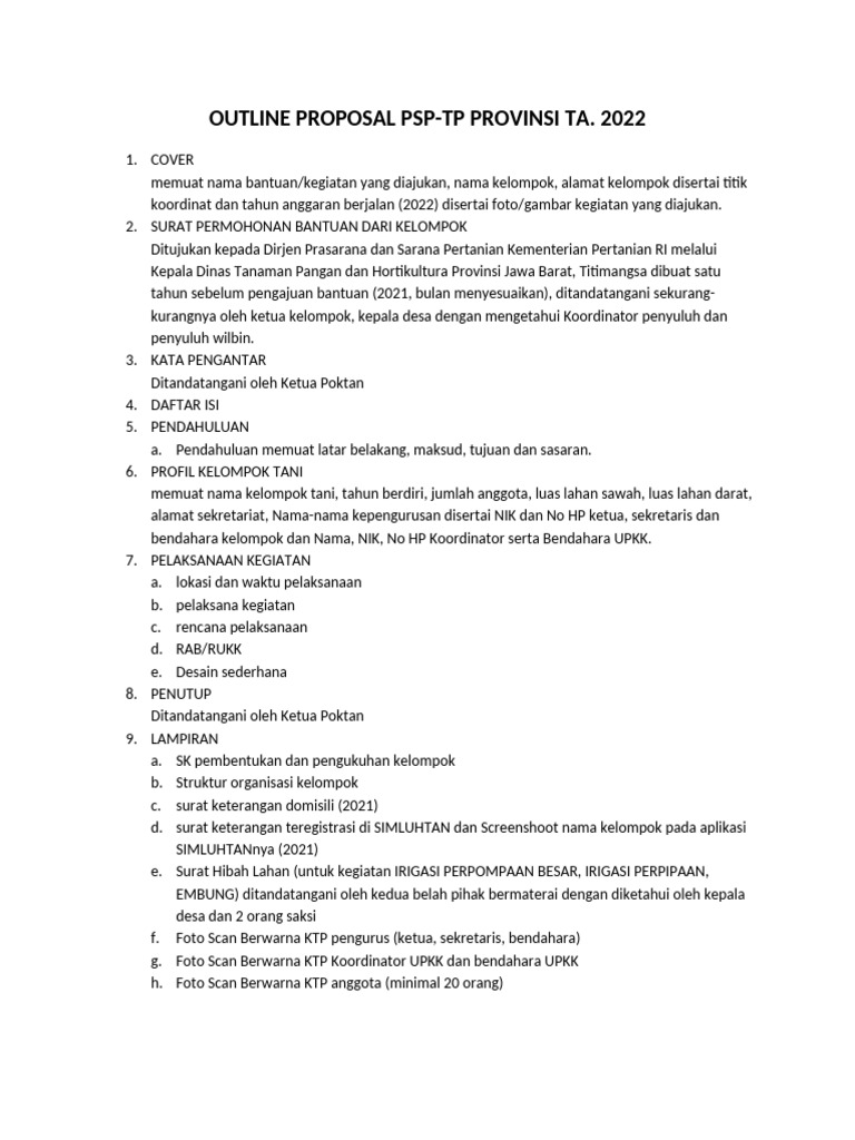 Proposal PSP-TP Provinsi 2022 | PDF