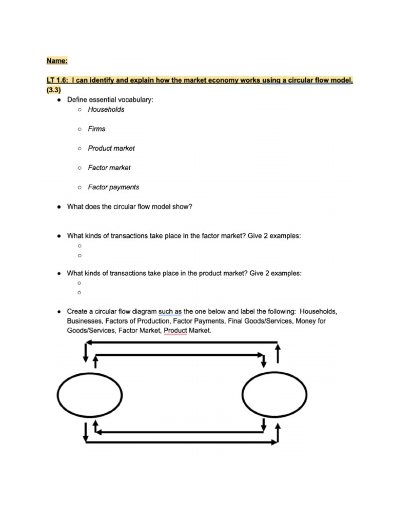Circular Flow Worksheets | PDF