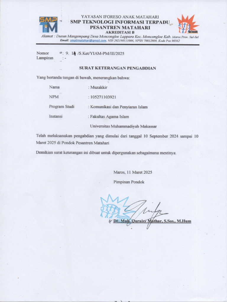 Surat Keterangan Pengabdian | PDF