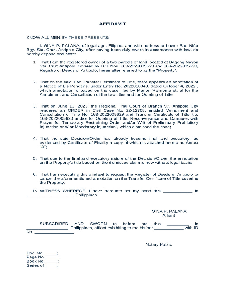 AFFIDAVIT-Cancellation of Annotation | PDF