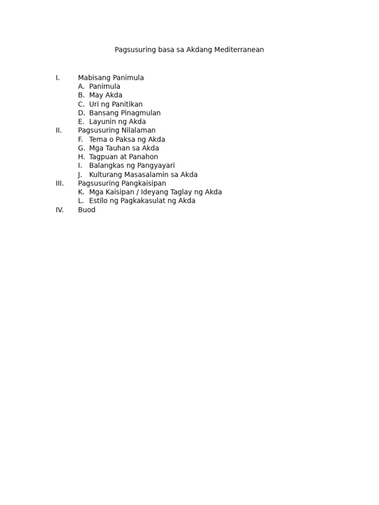 PT Q1 Pagsusuring Basa Sa Akdang Mediterranean | PDF