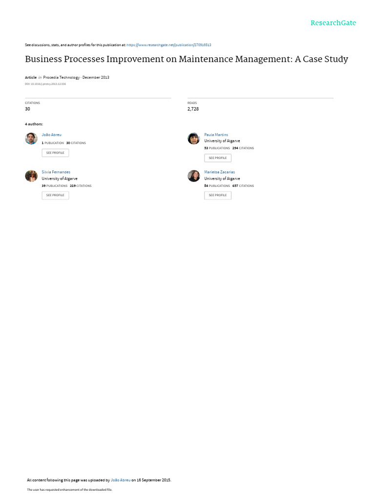 Business Processes Improvement On Maintenance Mana | PDF | Business Process | Performance Indicator