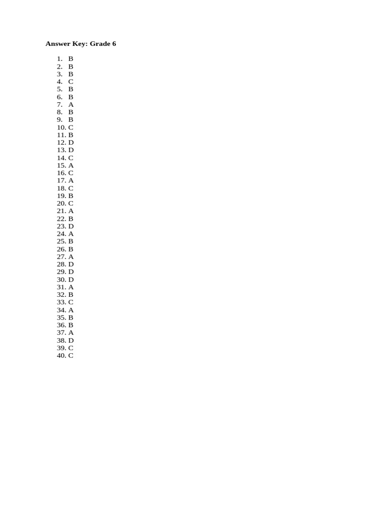 Grade 6 Answer Key Summary | PDF