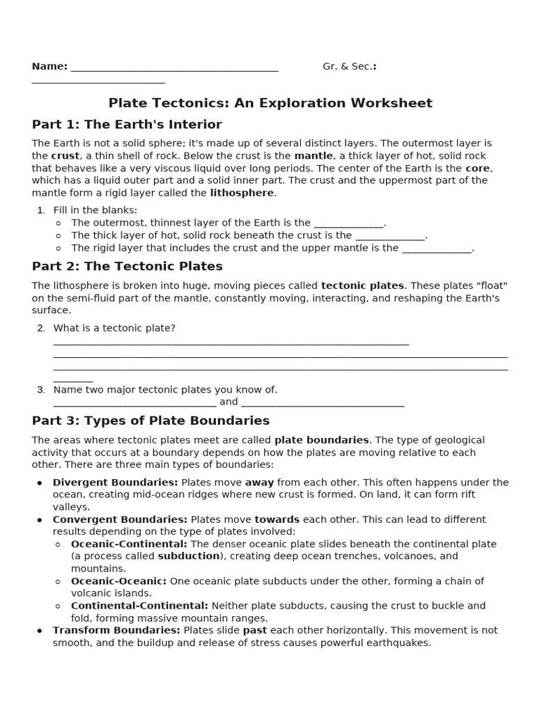 Plate Tectonics Exploration Worksheet | PDF | Plate Tectonics | Geophysics