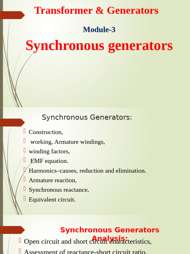 Synchronous Generators: Construction & Analysis | PDF | Electric ...