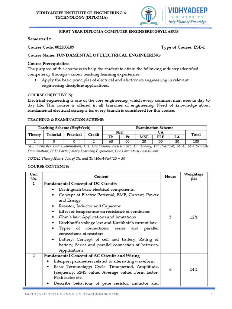 Fundamental of Electrical Engineering Theory | PDF | Electronic ...