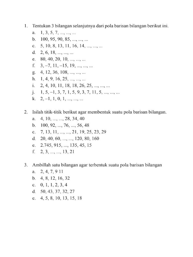 Soal Latihan Pola Bilangan Part 1 | PDF