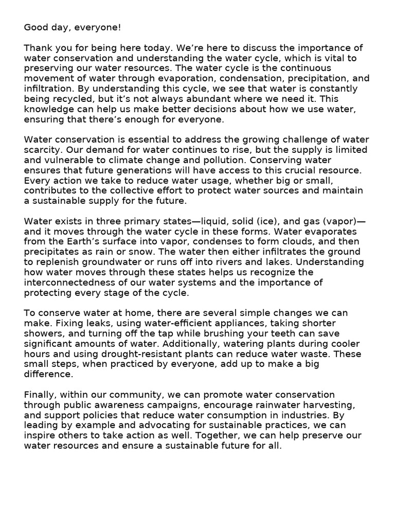 Water Cycle and Water Conservation | PDF