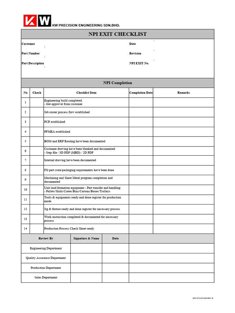 NPI Exit Checklist Overview | PDF