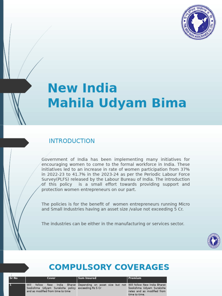 New India Mahila Udyam Bima Overview | PDF | Insurance | Employment