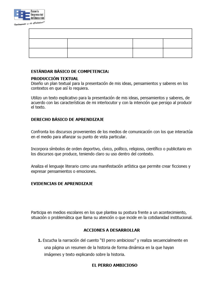 Diagnóstico Comunicativo Español Clei 4 Periodo 3 | PDF | Aprendizaje ...