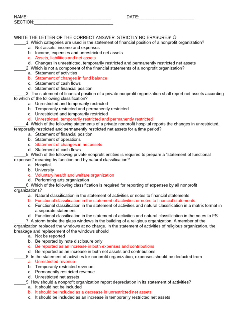 Activity-NON PROFIT ORGANIZATION-Answer-Key | PDF | Nonprofit ...