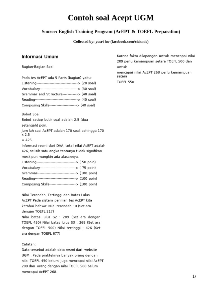 Contoh Soal Acept UGM Source English Tra | PDF