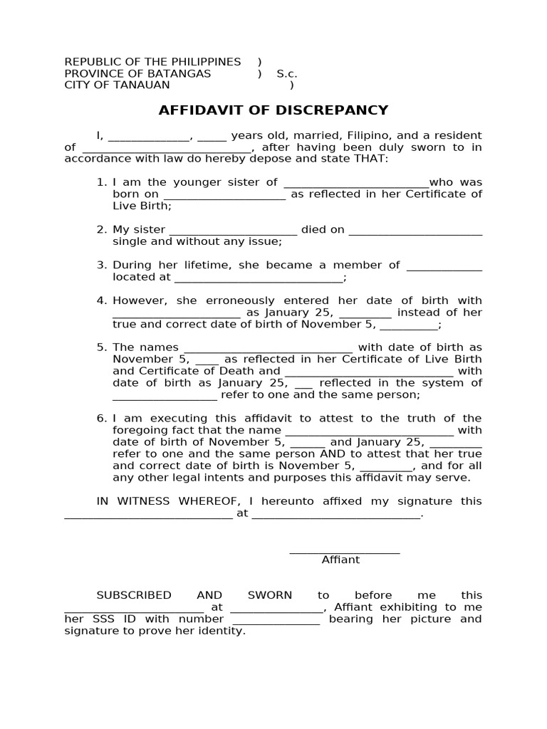 Afffidavit of Discrepancy Template | PDF