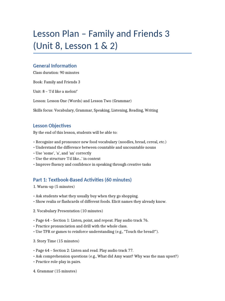 FAF3 U8 Lesson Plan | PDF | Vocabulary | Reading Comprehension