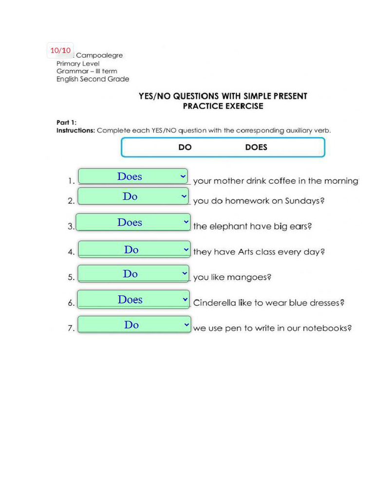 Simple Present Yes No Questions 1. | PDF