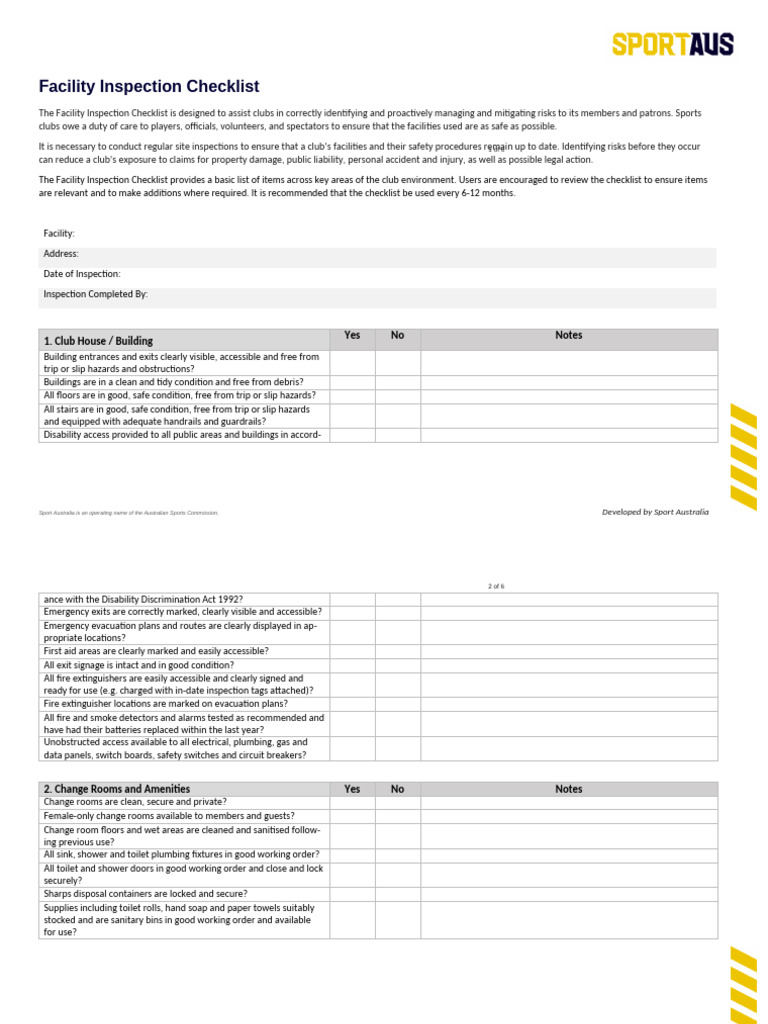 Facility Inspection Checklist Template | PDF | Safety