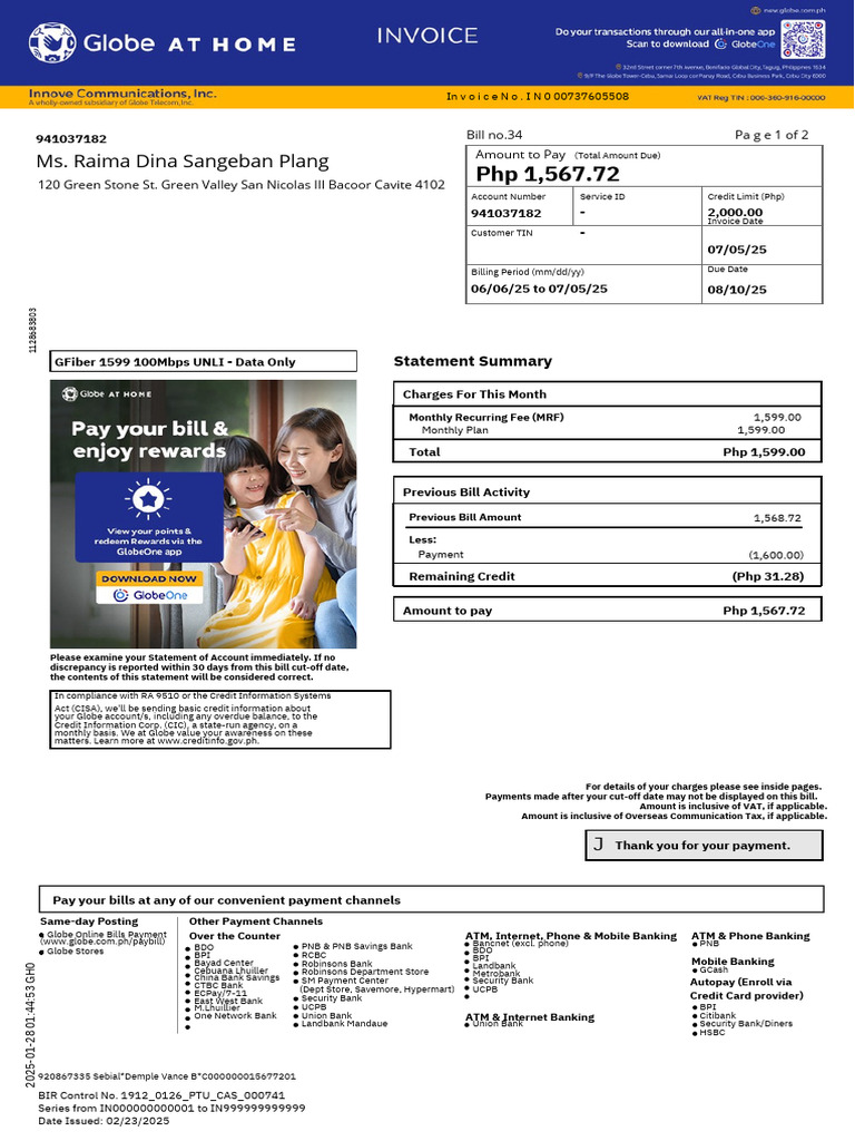 Globe Bill 920867335.pdf 20250827 094201 0000 | PDF | Value Added Tax ...