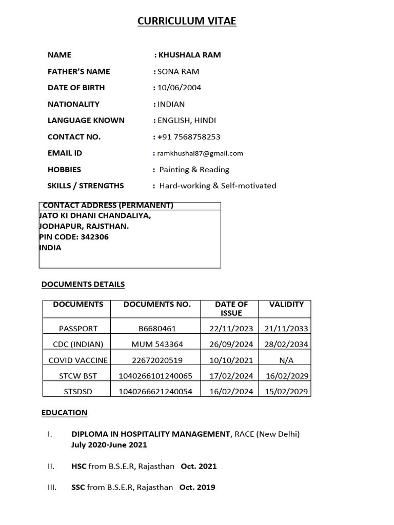 Updated Khushala Ram Resume | PDF | Laundry