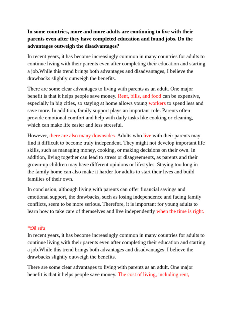 Pros and Cons of Adults Living at Home | PDF | Cost Of Living | Social ...