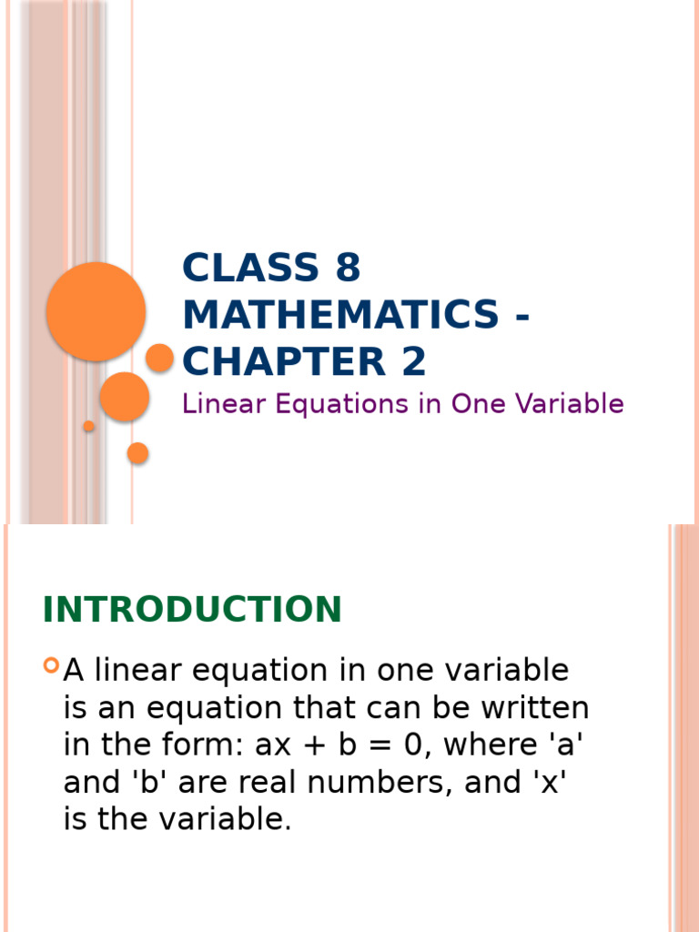 Class 8 Mathematics - : Linear Equations in One Variable | PDF