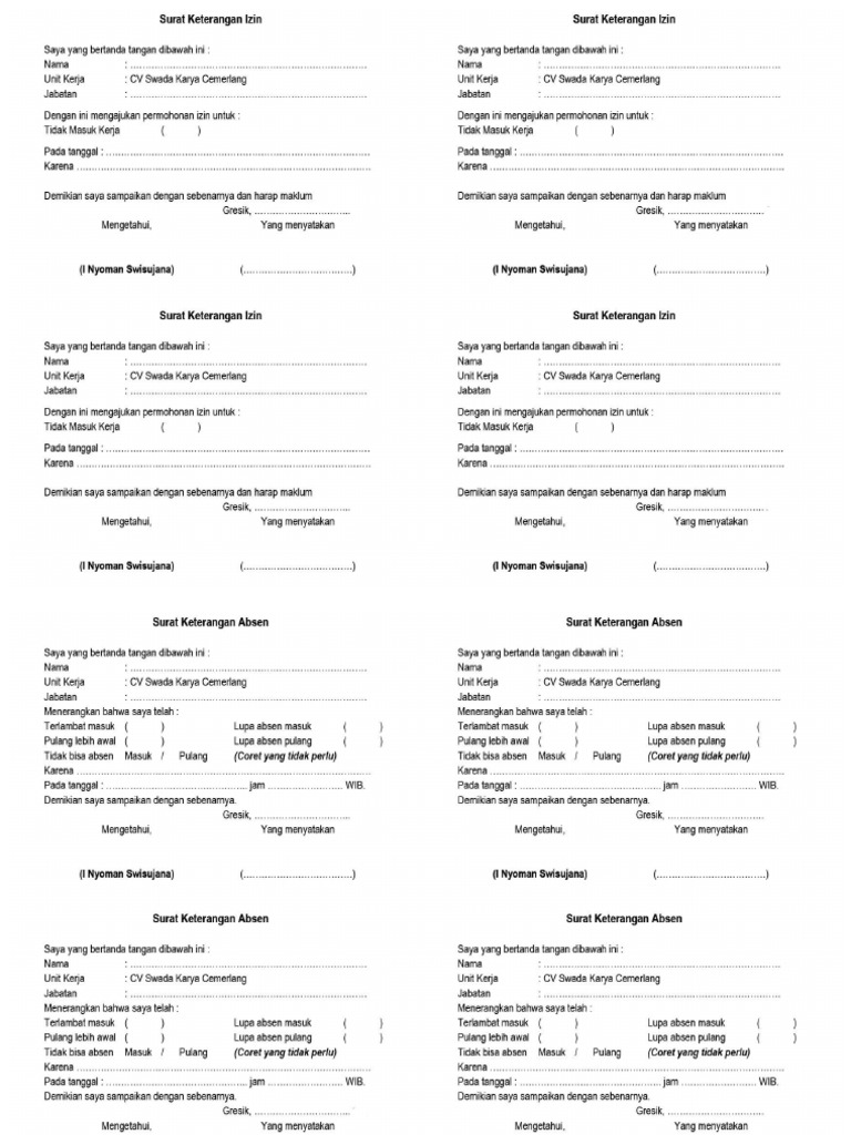 Surat Keterangan Absen & Izin | PDF