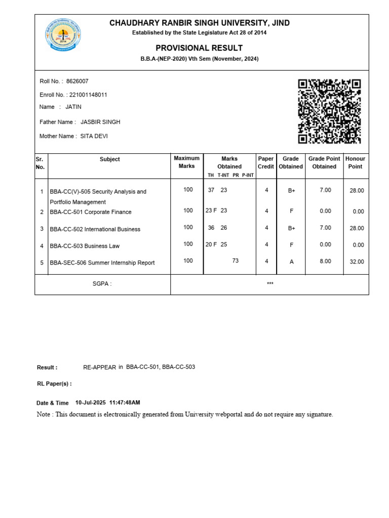Provisional Marksheet | PDF