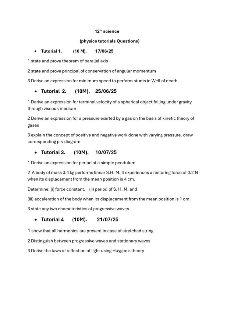 12th Grade Physics Tutorials and Questions | PDF | Force | Magnetism