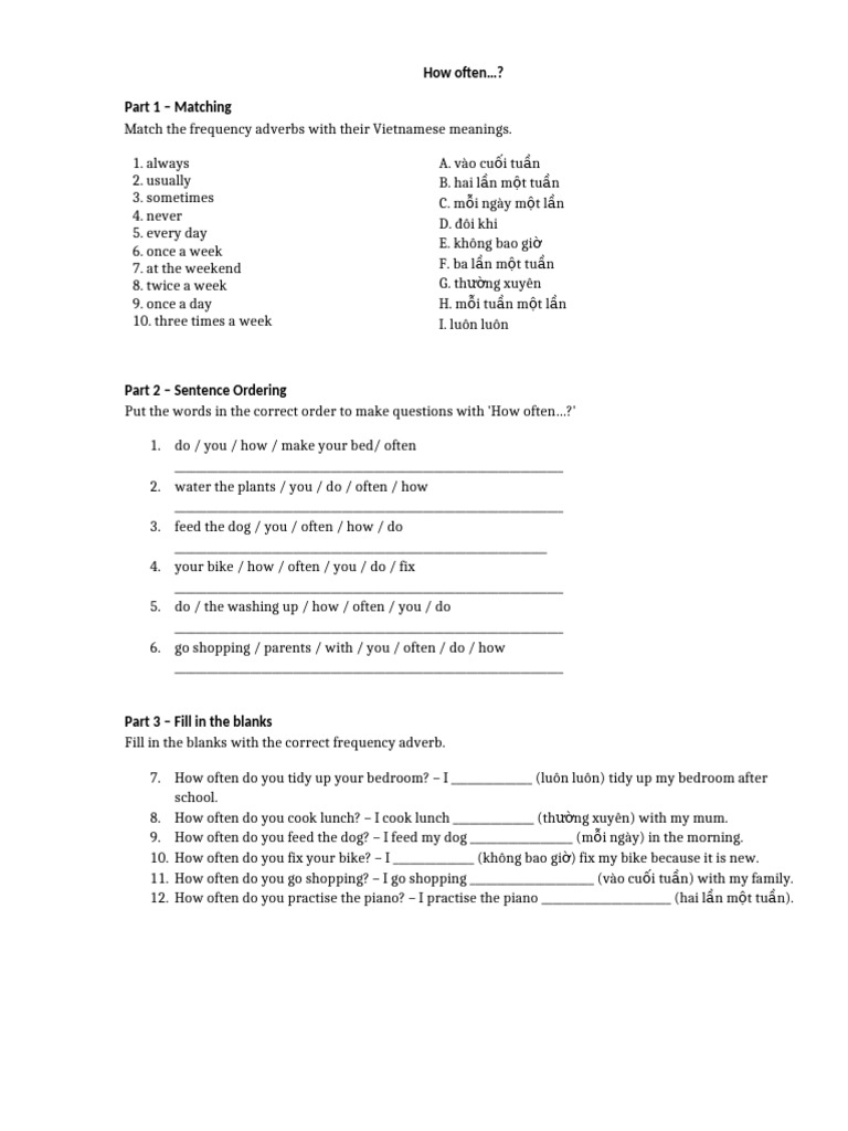 How Often Frequency Adverbs | PDF