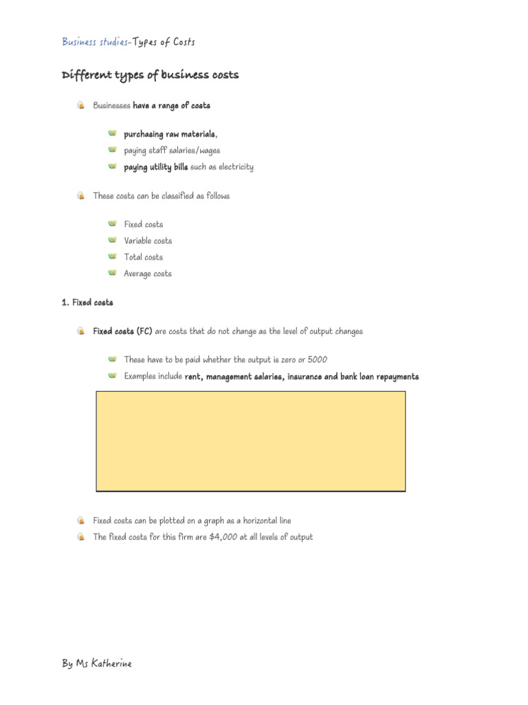 Business Studies - Types of Business Costs | PDF | Average Cost ...