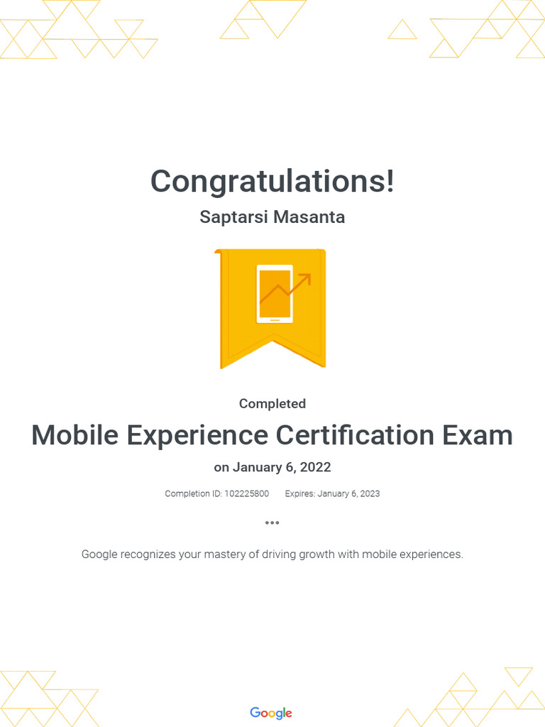 Mobile Experience Certification Exam - Google Saptarsi Masanta | PDF