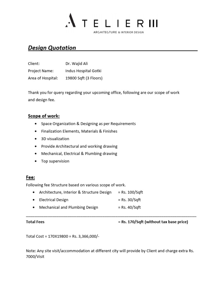 Hospital Design Quotation for Indus | PDF