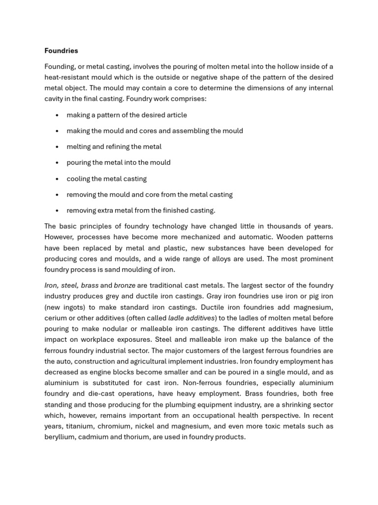 Overview of Foundry Processes and Technologies | PDF | Foundry | Magnesium