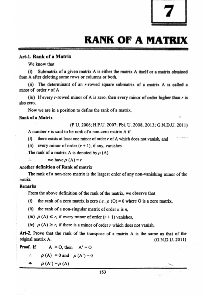 Rank of Matrices | PDF