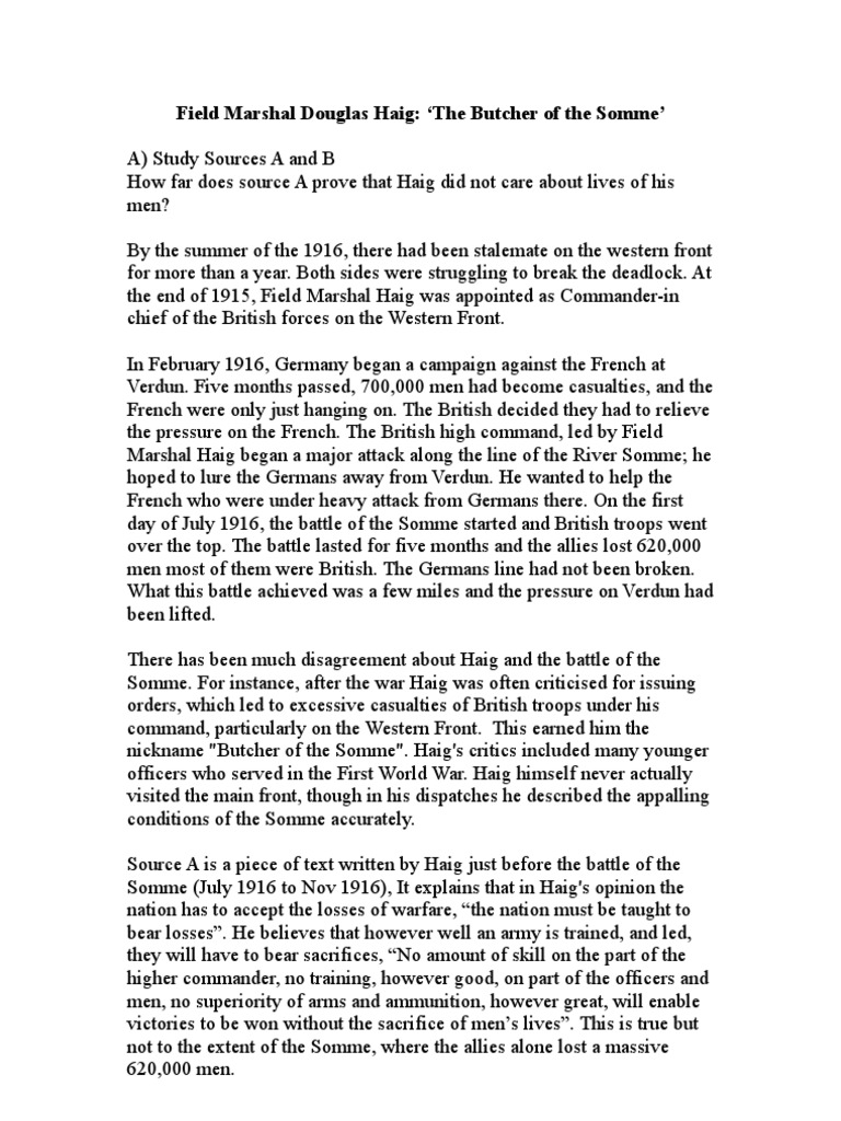 Field Marshal Douglas Haig, Butcher of The Somme | PDF | Battle Of The ...