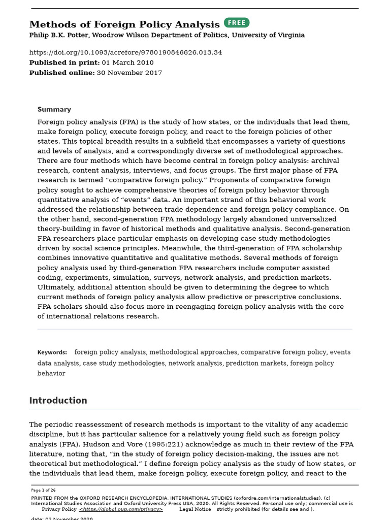 Methods of Foreign Policy Analysis | PDF | Methodology | Qualitative ...