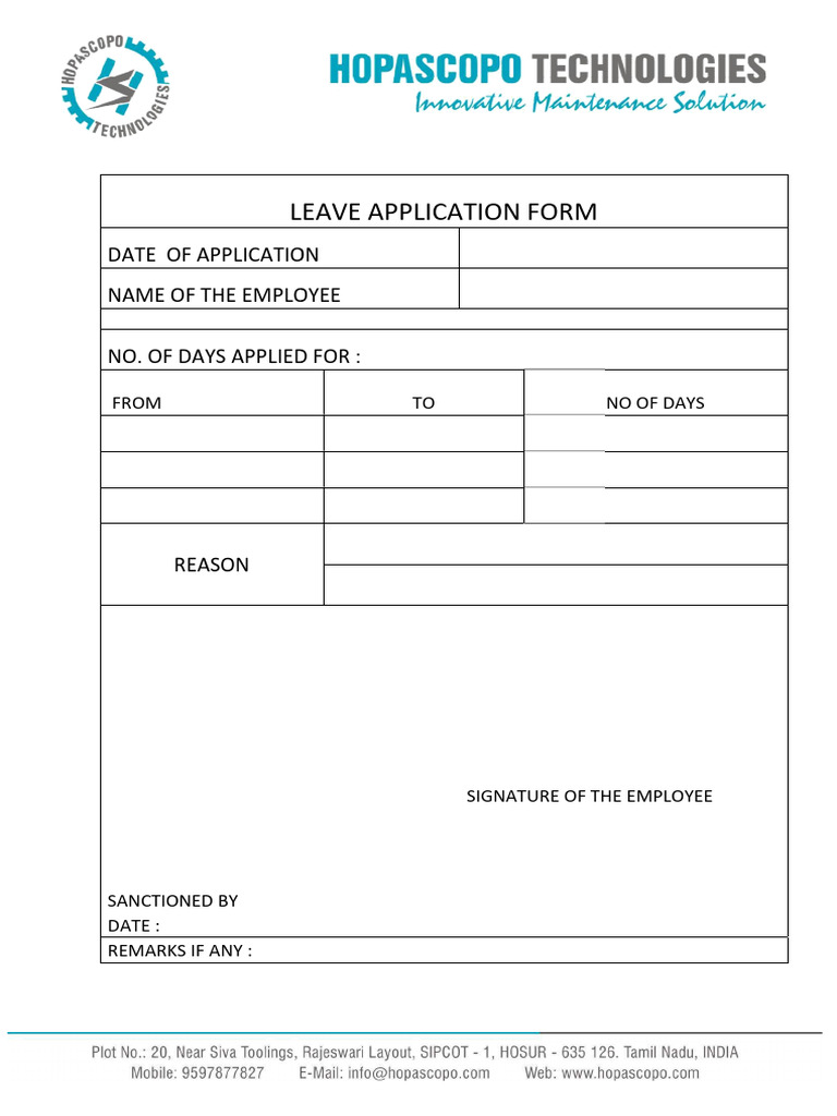 Leave Application Form Template | PDF