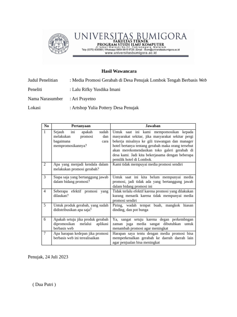 Bukti Hasil Wawancara | PDF