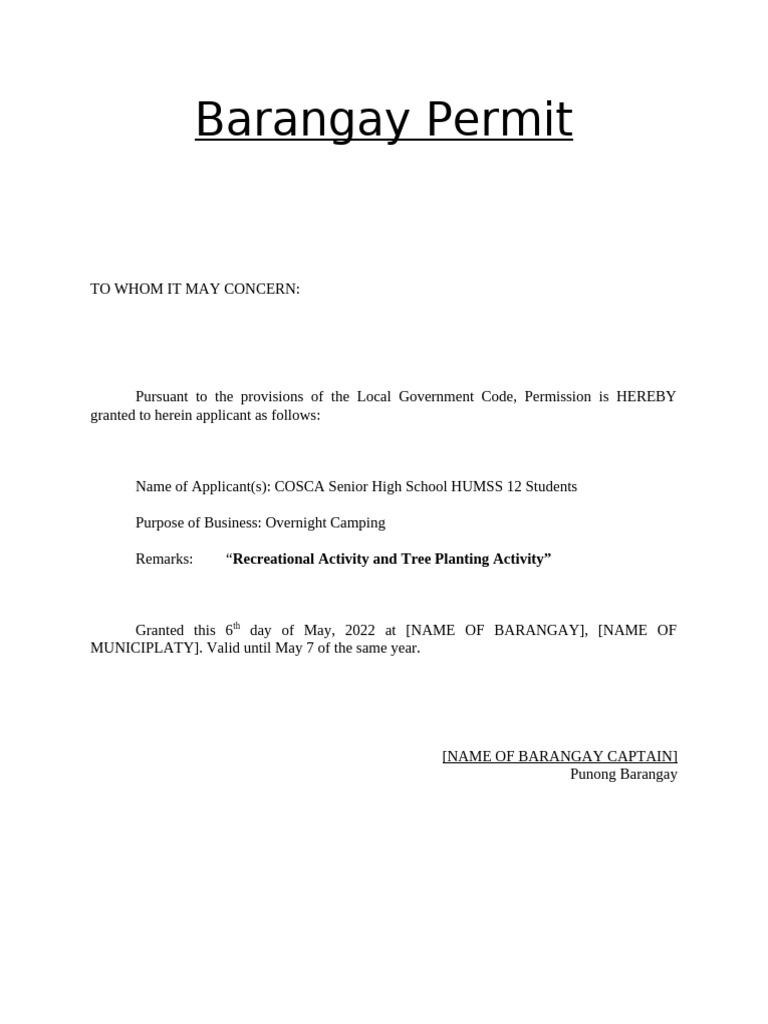 Barangay Permit | PDF
