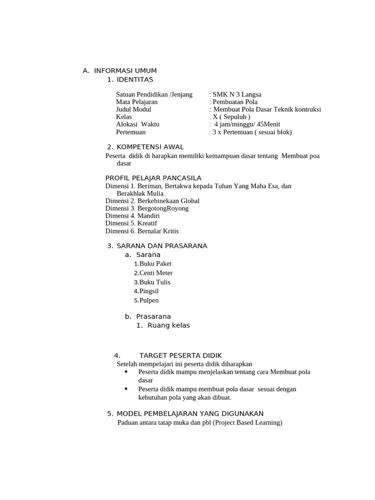 Panduan Membuat Pola Dasar Konstruksi | PDF