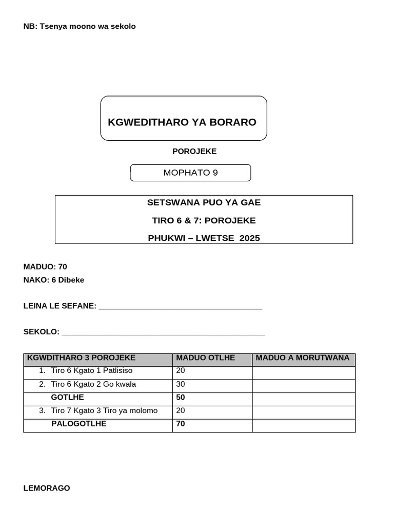 Porojeke ya Setswana: Kagego ya Poloto | PDF