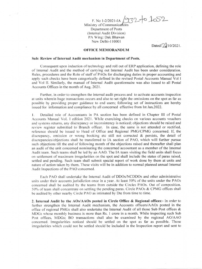 Internal Audit Review for Postal Accounts | PDF | Audit | Business ...