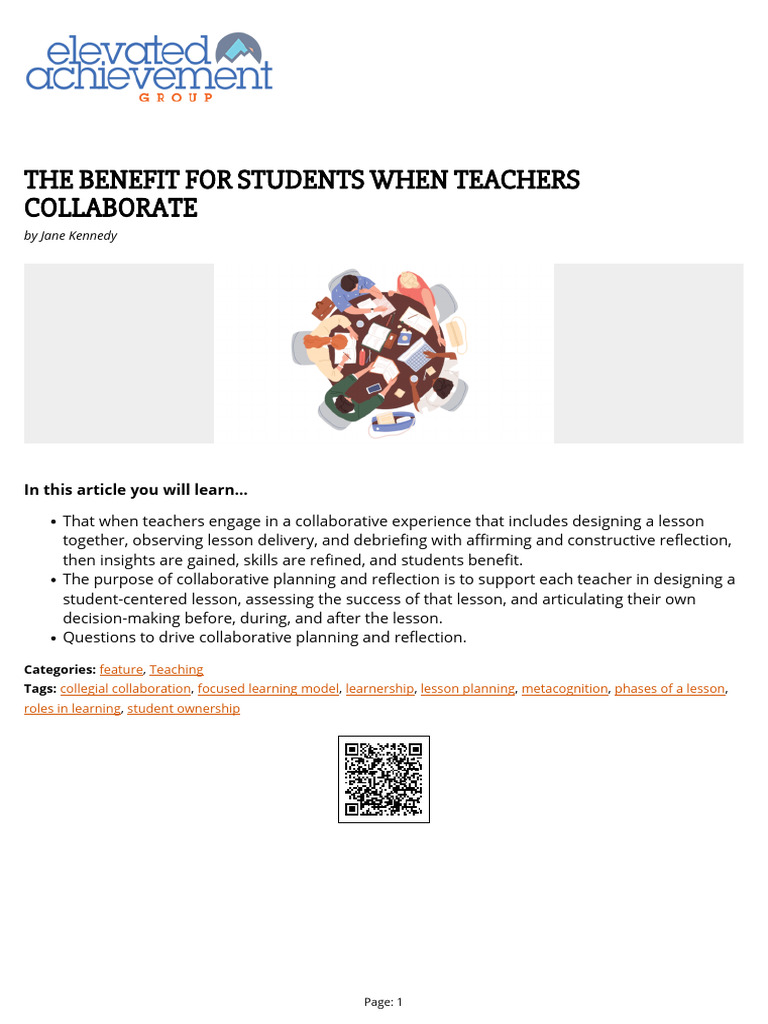 Benefits of Teacher Collaboration | PDF | Learning | Teachers