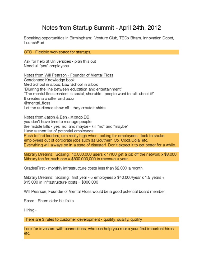 Startup Summit Insights: Hiring & Growth | PDF | Startup Company ...
