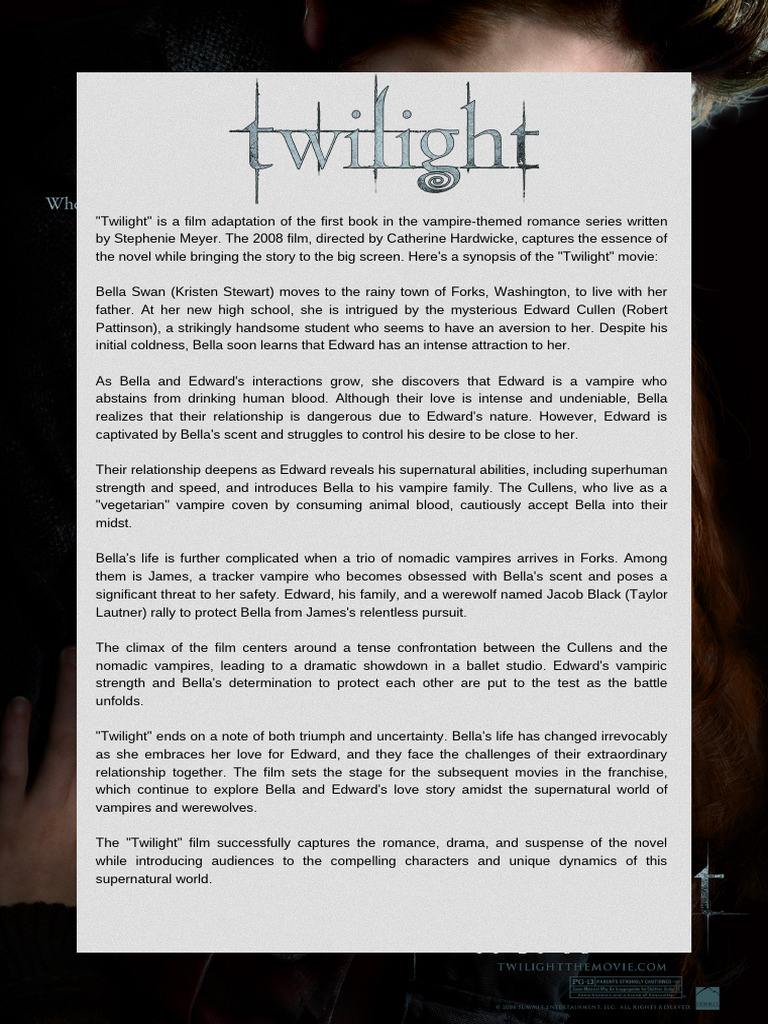 Twilight is a Film Adaptation of the First Book in the Vampire-Themed ...
