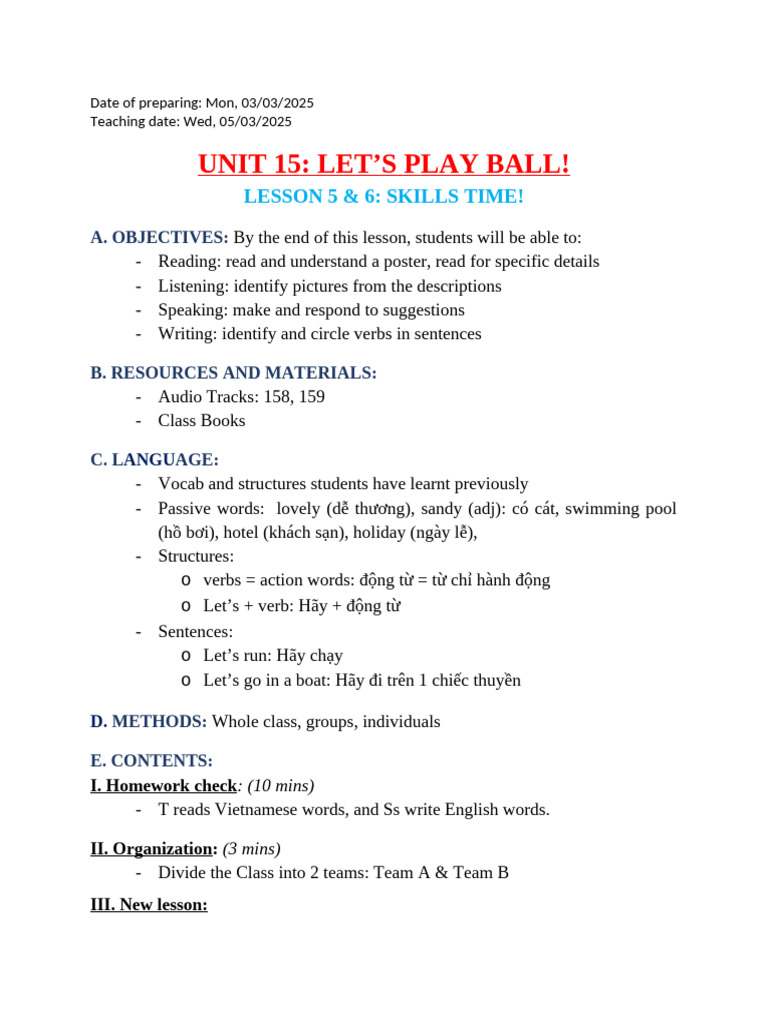 Lesson Plan - Unit 15, Lesson 5 & 6, Grade 2. Khanh | PDF | Sentence (Linguistics) | Linguistics