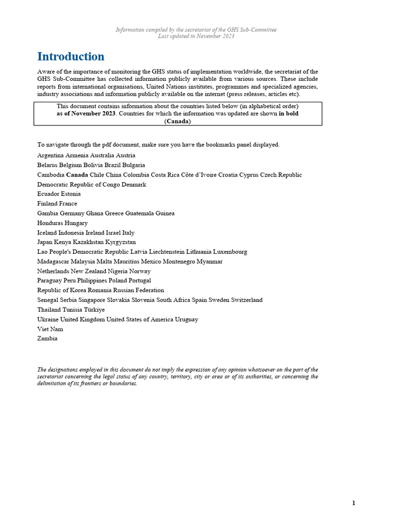 GHS Implementation Status by Country 2023 | PDF | Dangerous Goods ...