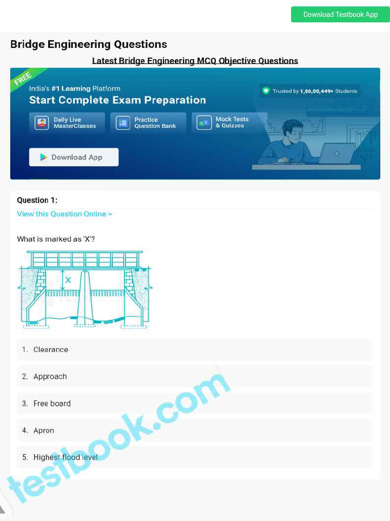 MCQ On Bridge Engineering 6458a786a0d74499157d0c93 | PDF