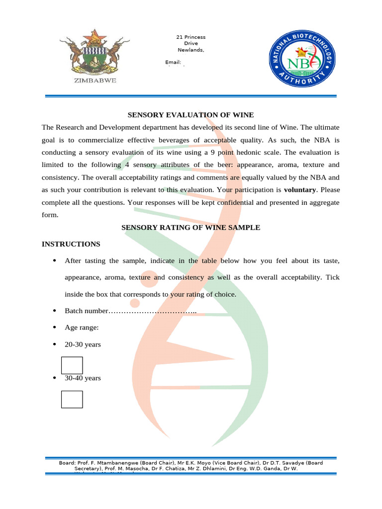 SENSORY EVALUATION FORM FOR MASAU WINE | PDF | Wine | Fermented Drinks