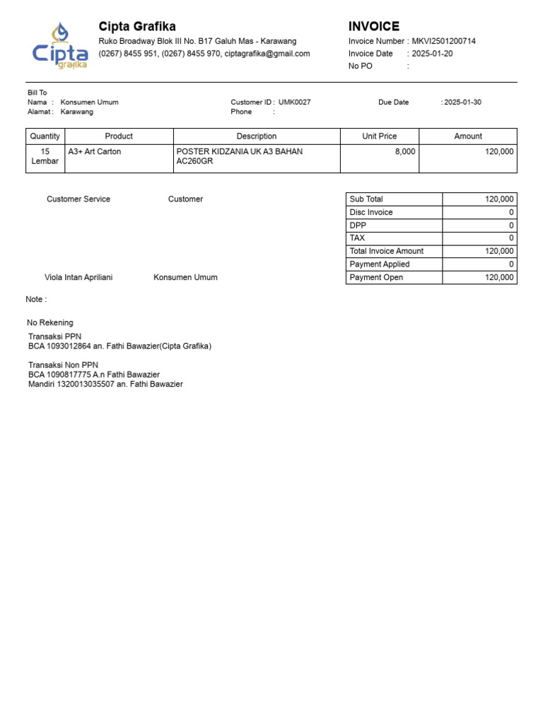 Cipta Grafika Invoice MKVI2501200714 | PDF
